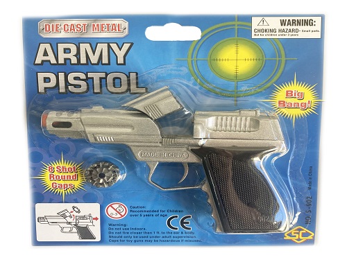 NV2343 - Silver Army Die Cast Gun - 14cm - Jack in the Box